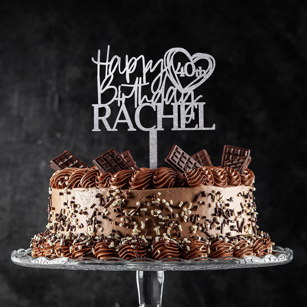 Personalized Glitter Mirror Acrylic Happy Birthday Cake Topper with ...