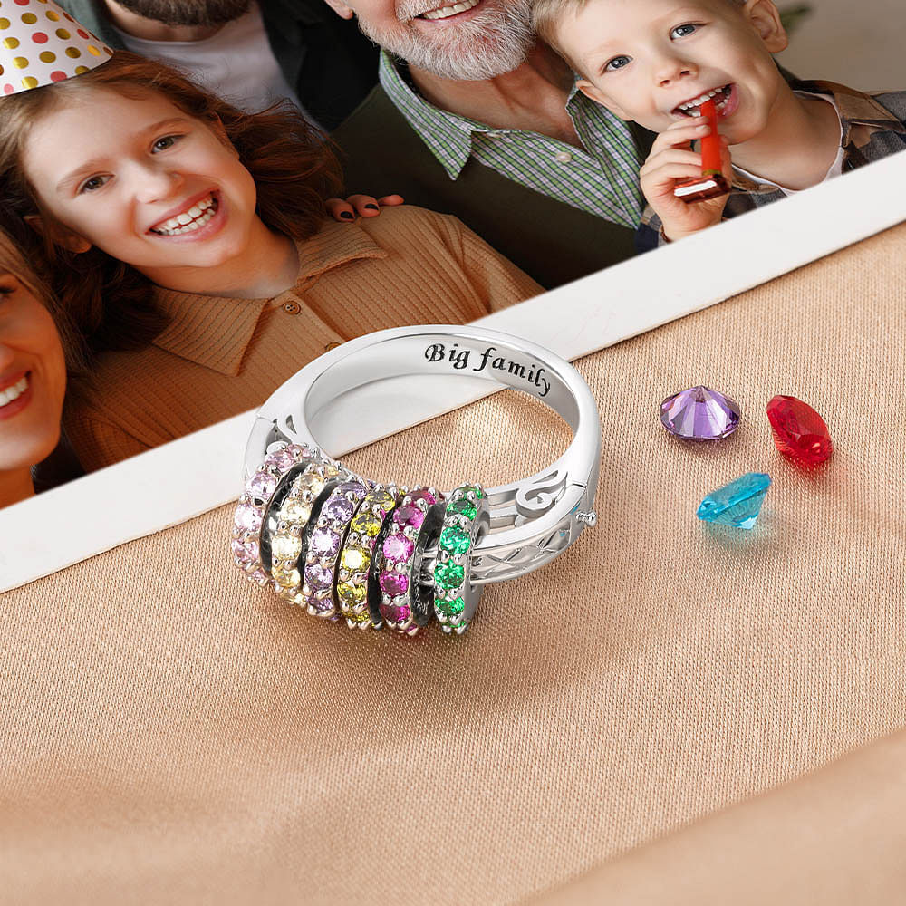 Personalized Engraved Family Birthstone Ring with 1-8 Rings Mother's ...