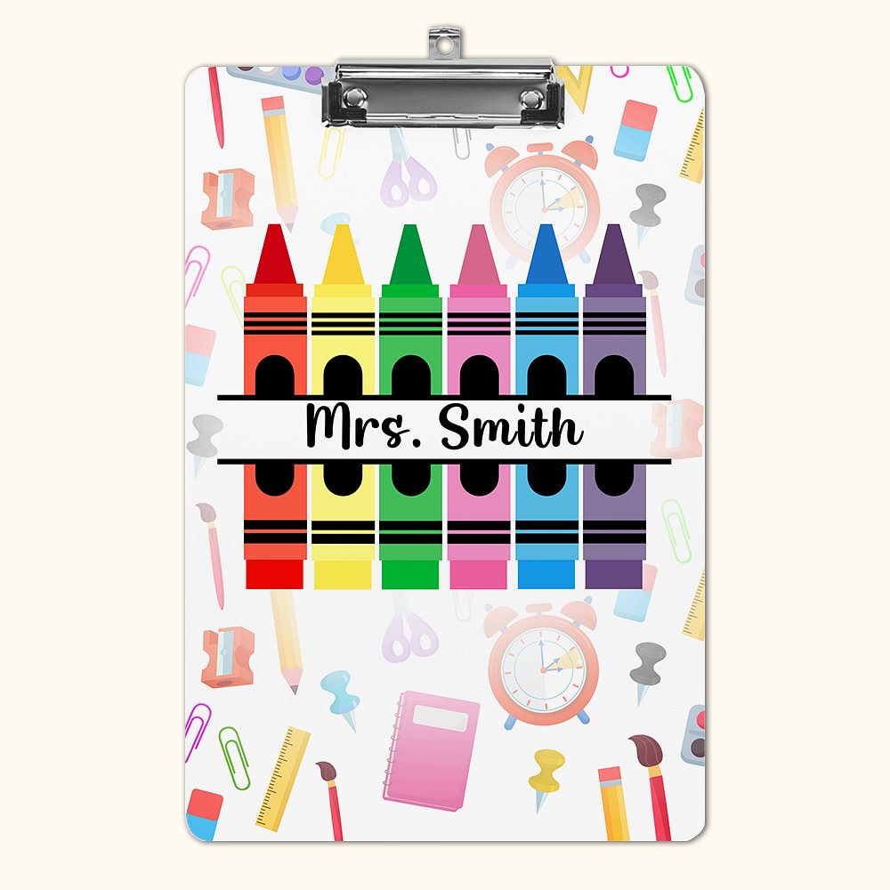 Personalised Colorful Crayon Design Portable Clipboard with Name School ...