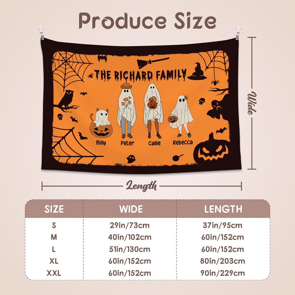 Personalized Multicolor Halloween Theme Cartoon Ghost Family Tapestry ...