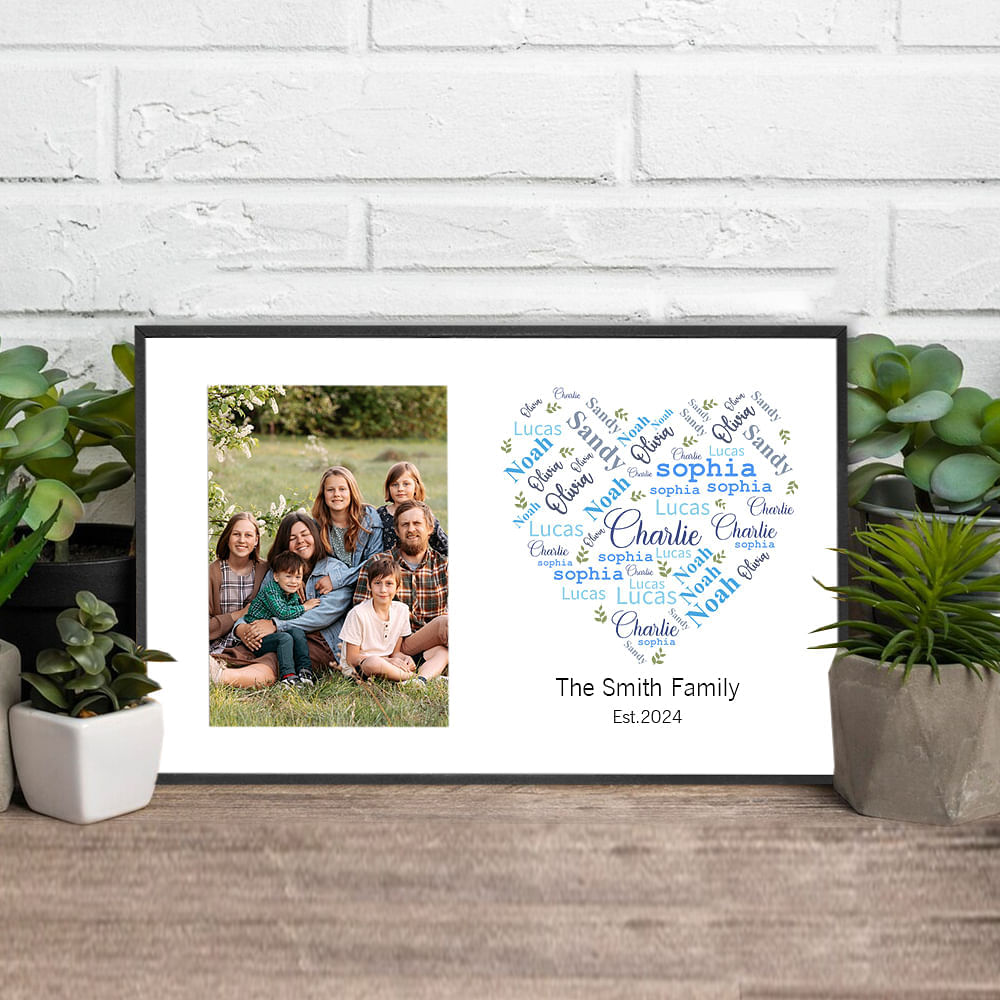 Personalized Farmhouse Photo Frame with 1-20 Heart Shape Names ...