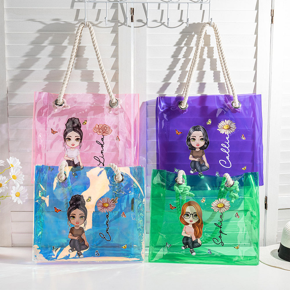 Personalized Cartoon Character Birth Flower Large Tote Bag Neon Laser ...