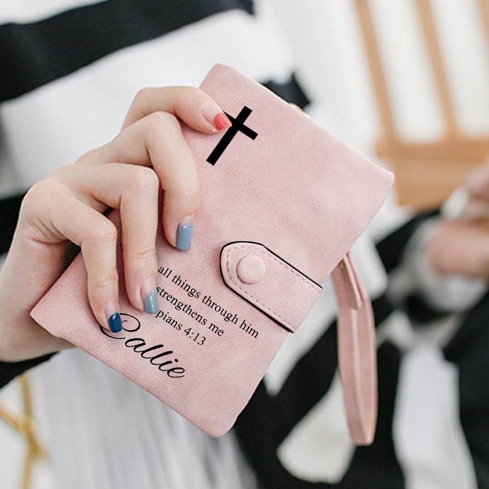 Personalized Cross Style Tri-Fold Name Wristlet Wallet with Card Holder ...