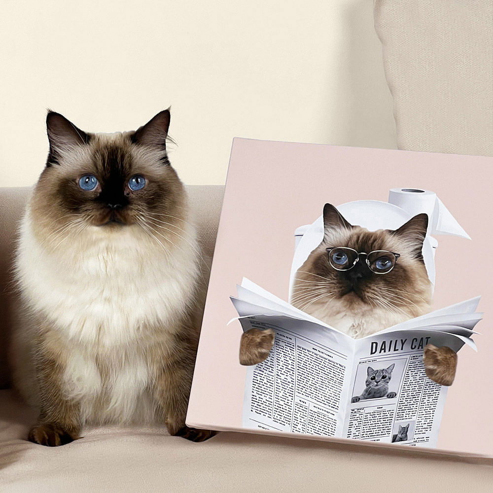 Personalized Funny Dog Cat Reading Newspaper on Toilet Wall Art ...