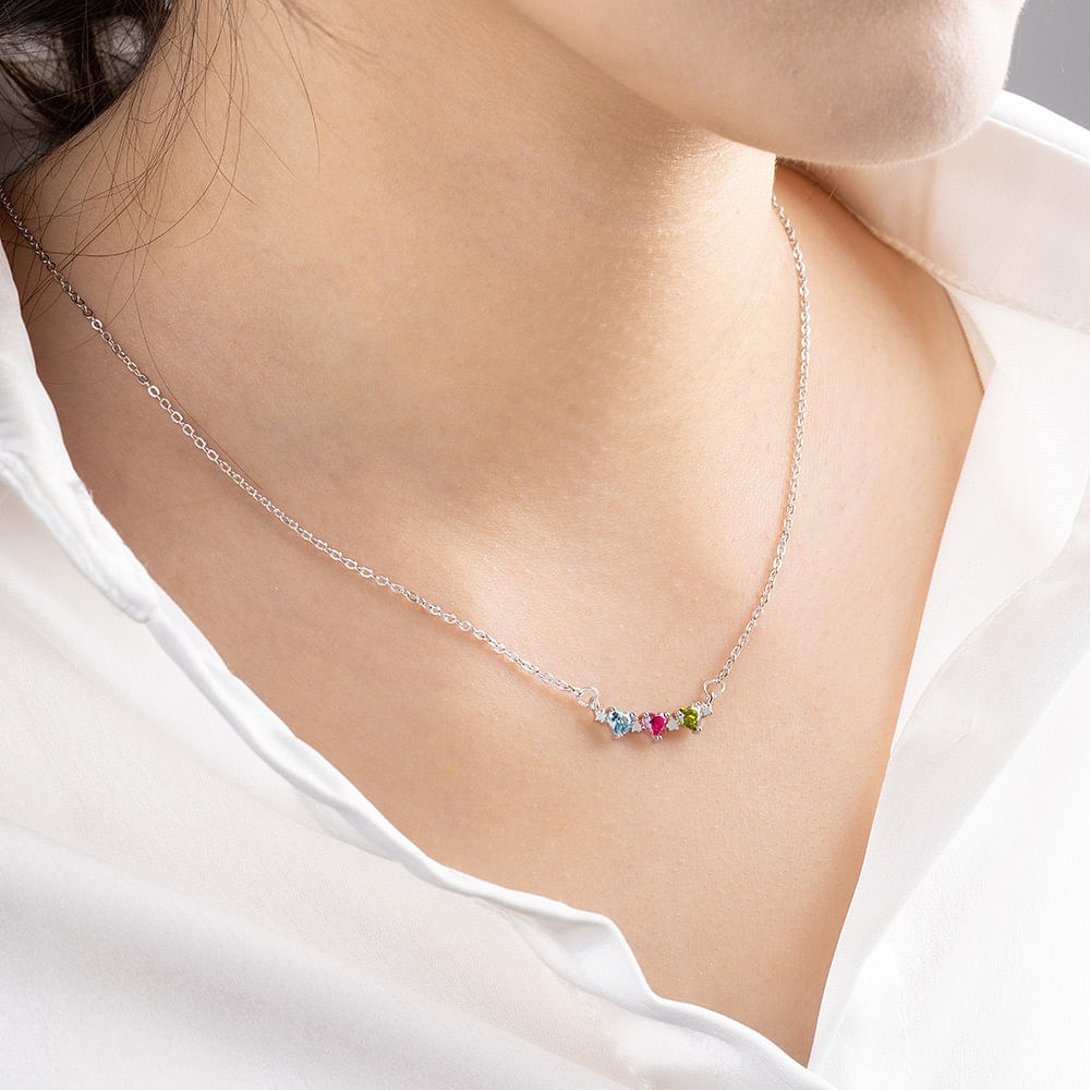 Personalized Simple Star Heart-Shaped 1-6 Birthstone Necklace Mother's ...
