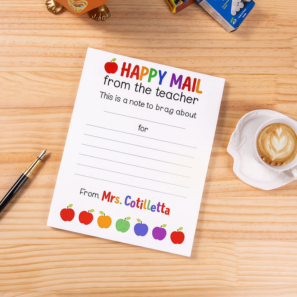 Personalized Happy Mail From The Teacher Name Notepad with Apple Design ...