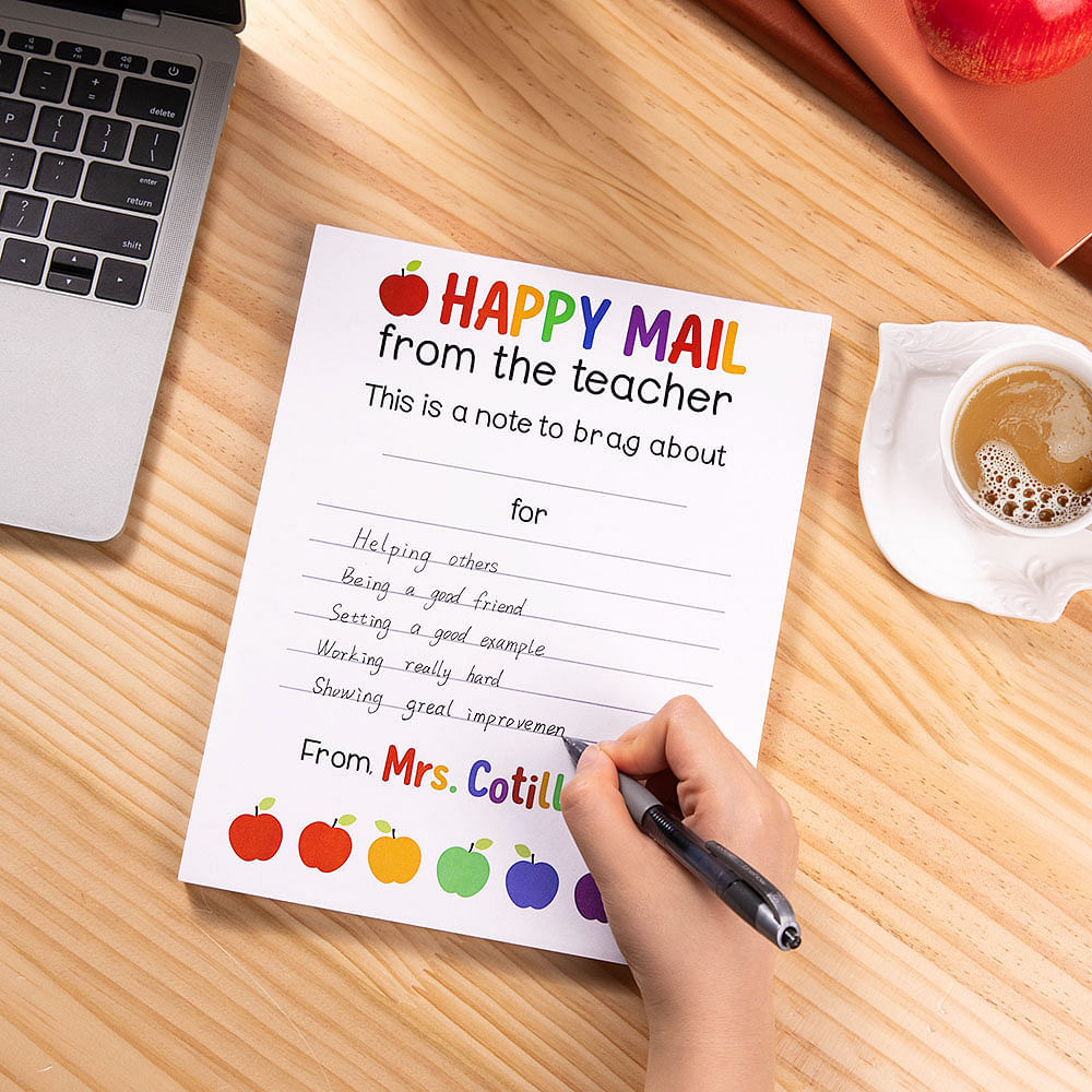 Personalized Happy Mail From The Teacher Name Notepad with Apple Design ...