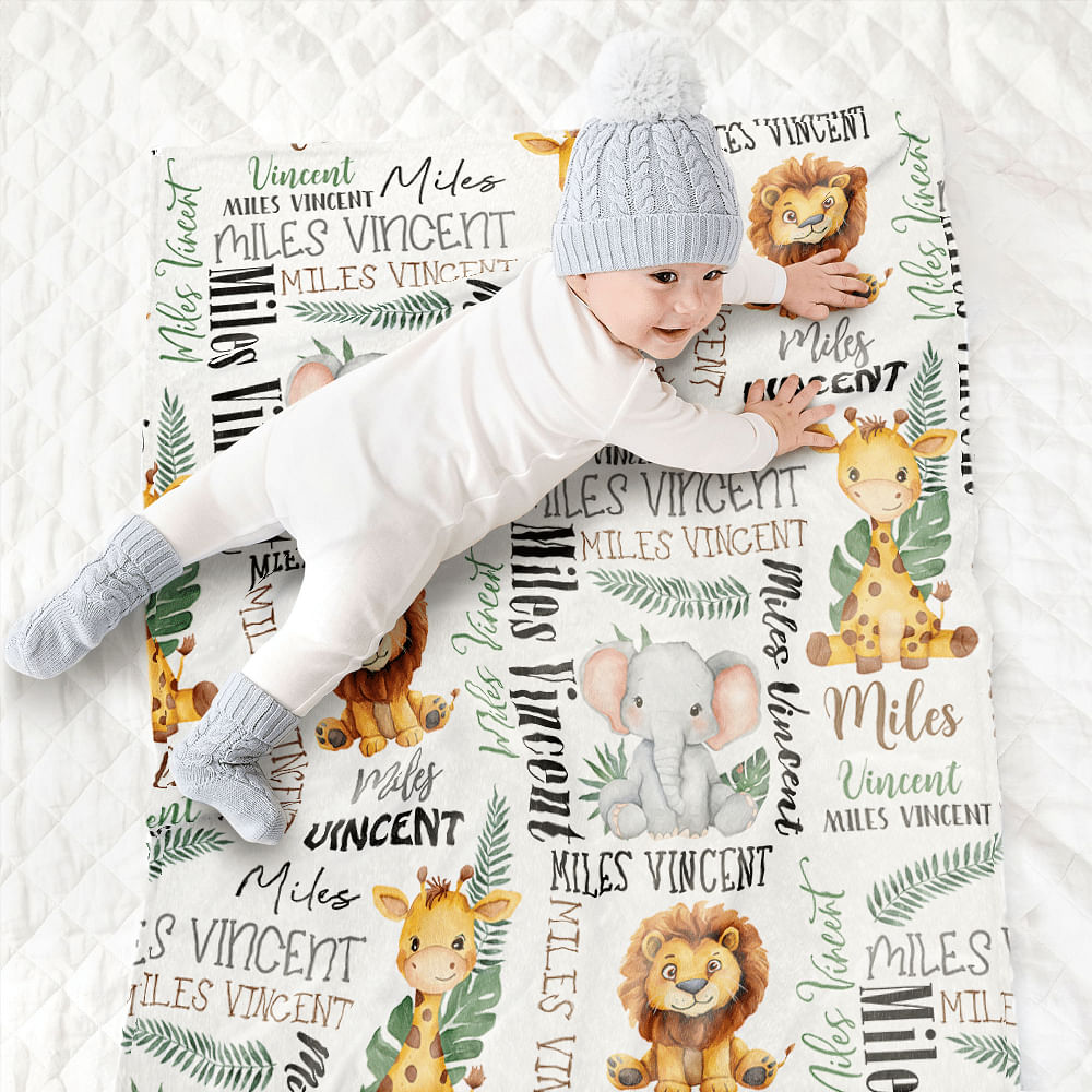 Personalized Jungle Safari Animals Lion Soft Throw Blanket with Name ...