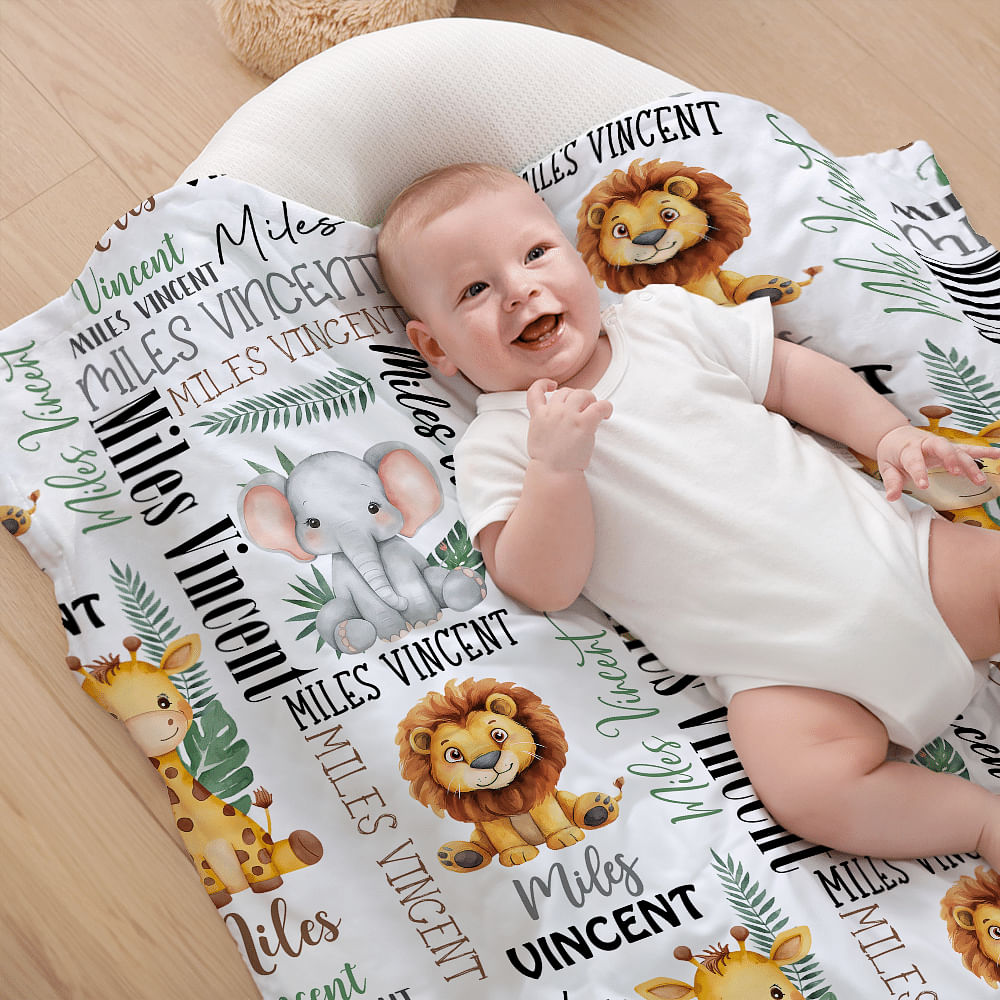 Personalized Jungle Safari Animals Lion Soft Throw Blanket with Name ...