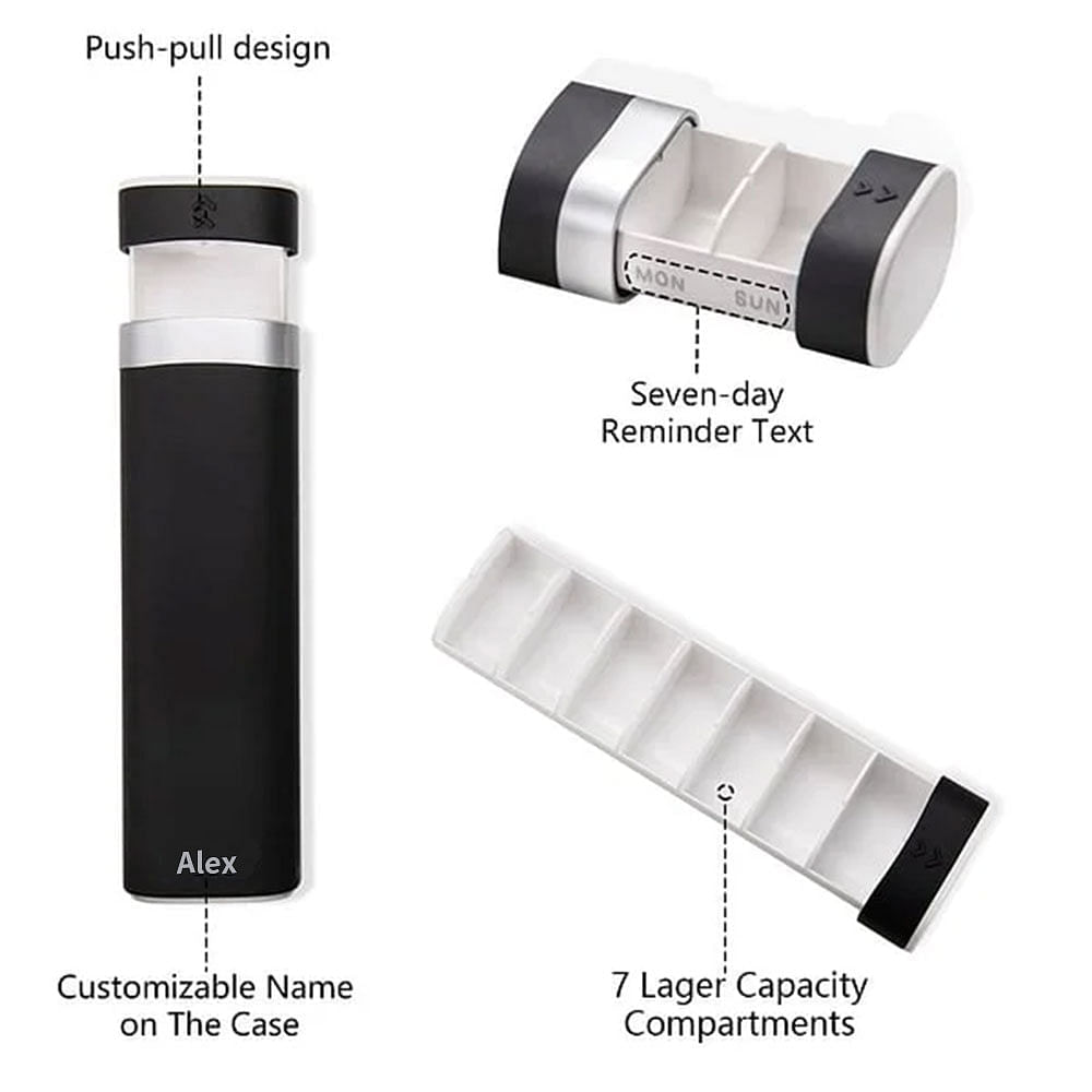 Personalized Name Weekly Pill Organizer 7-Day Food Grade Pill Box Large ...