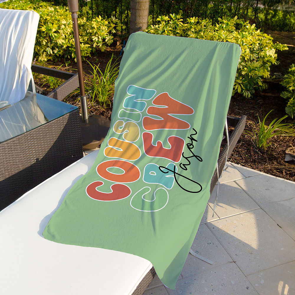 Personalized Colorful Cousin Crew Quick Dry Oversized Beach Towel with ...