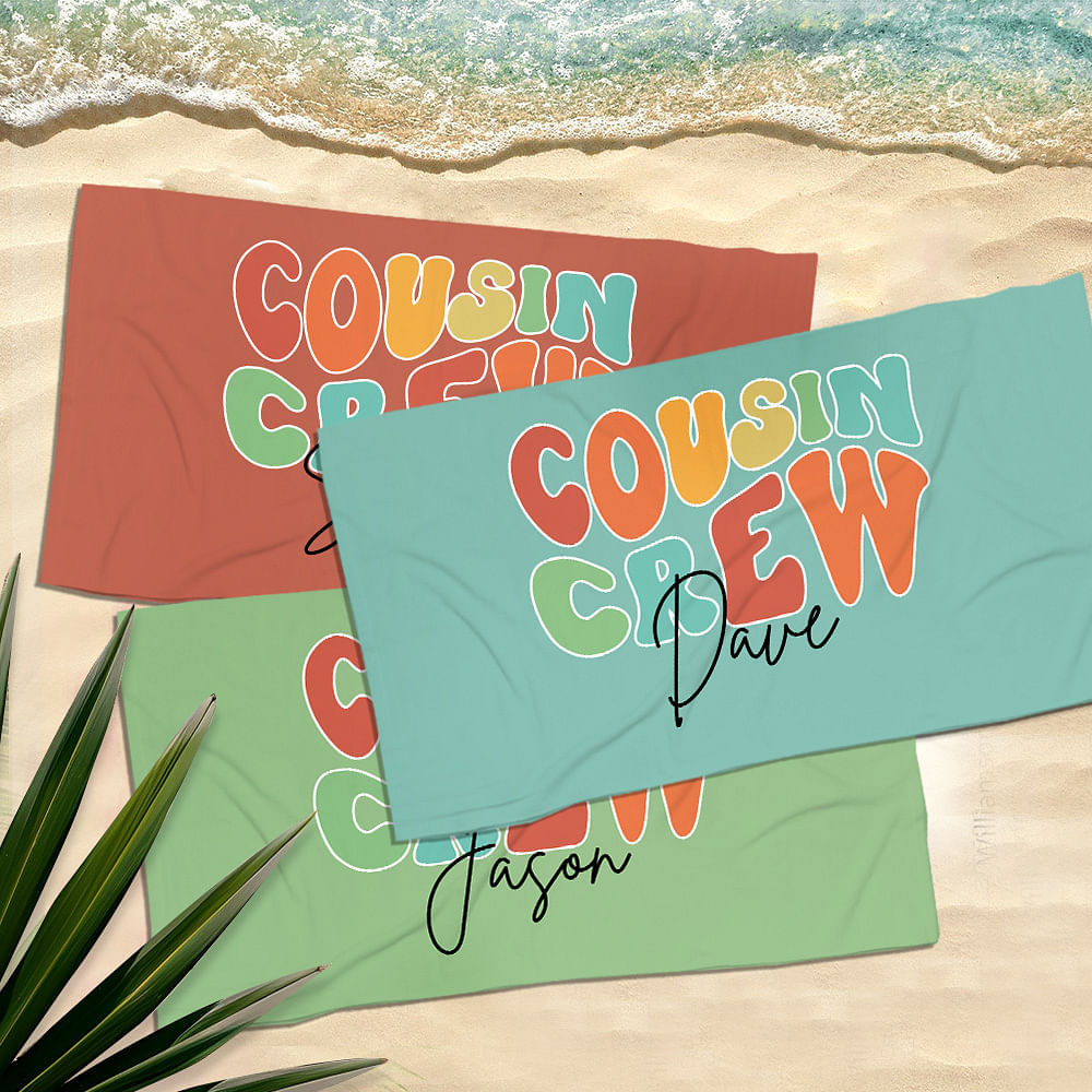 Personalized Colorful Cousin Crew Quick Dry Oversized Beach Towel with ...