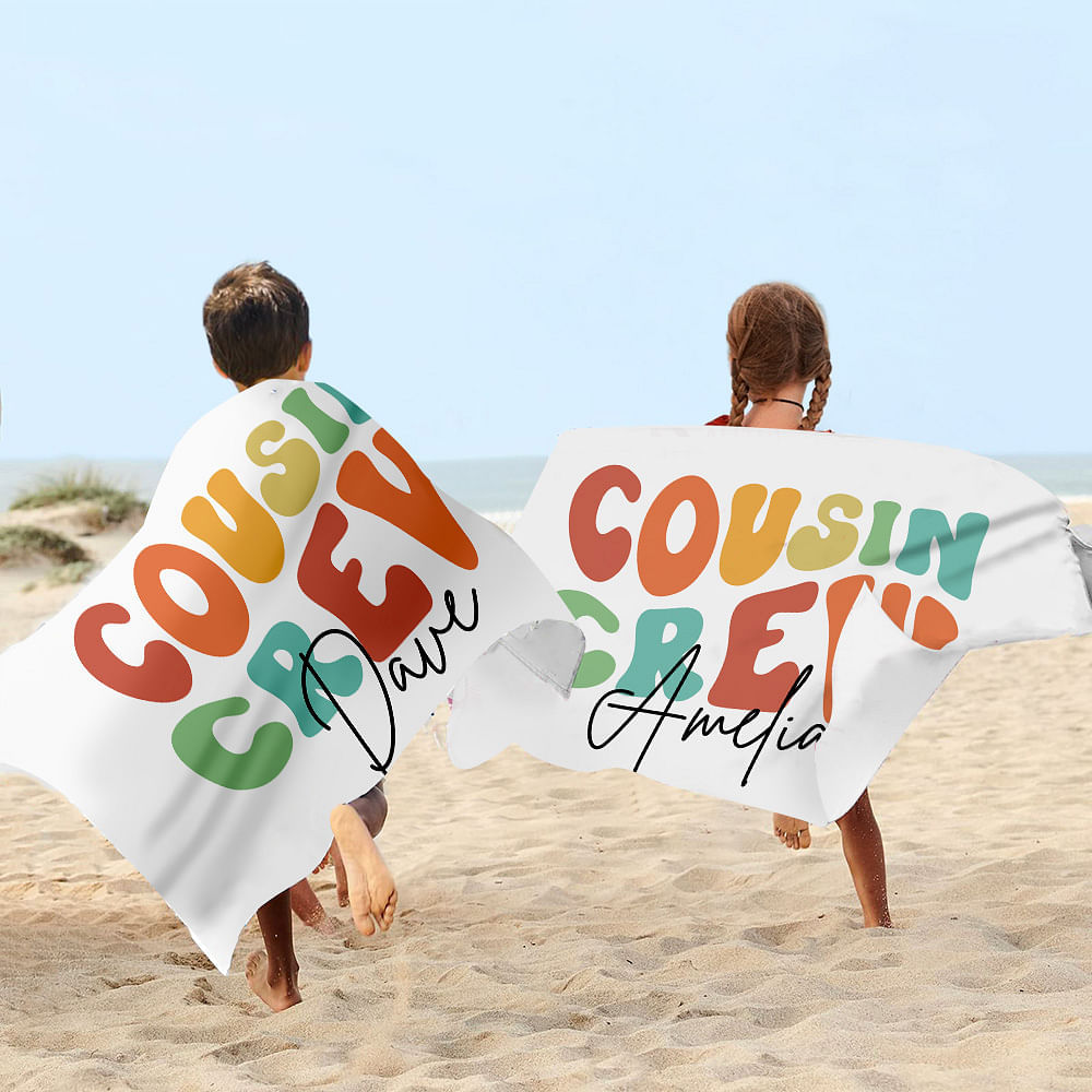 Personalized Colorful Cousin Crew Quick Dry Oversized Beach Towel with ...