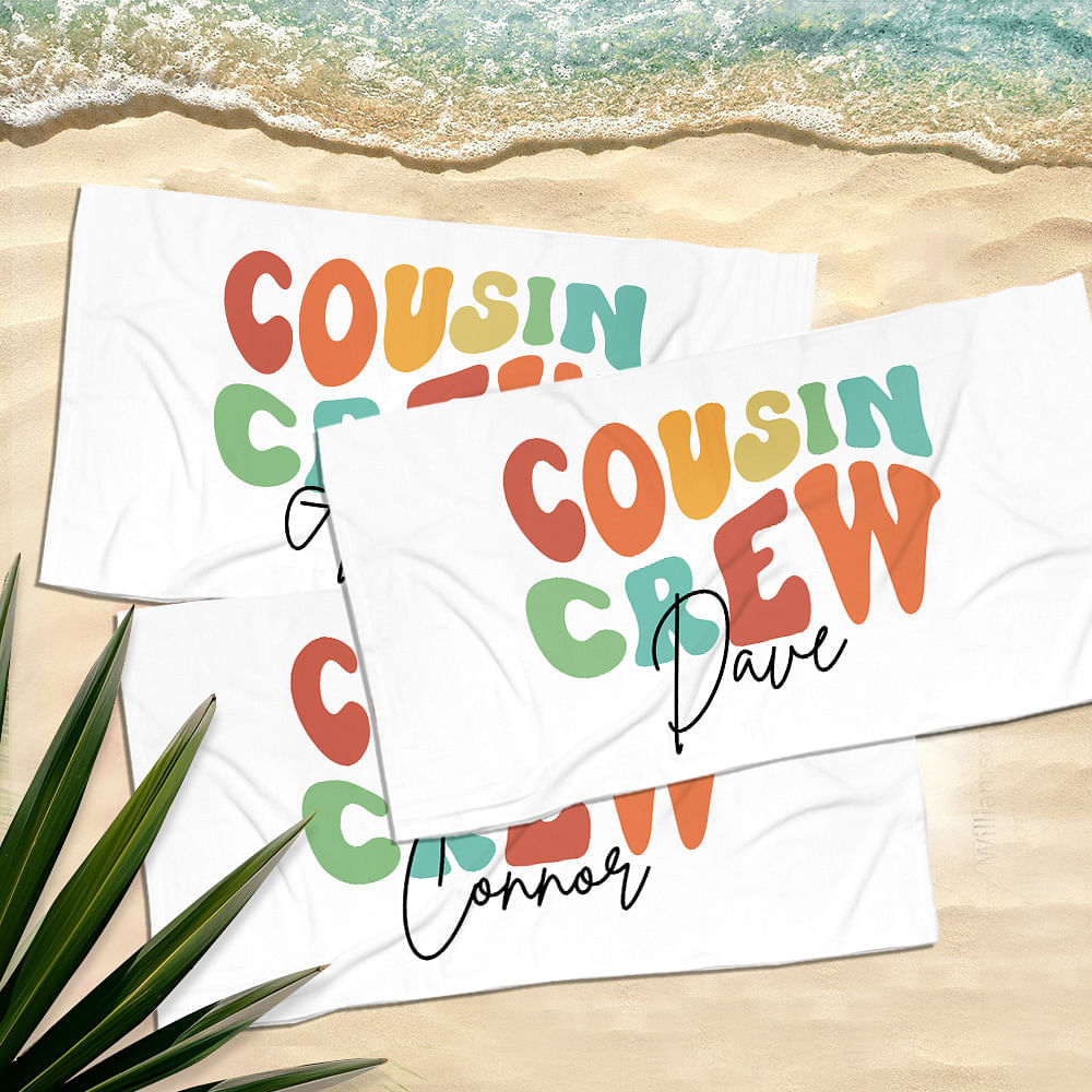Personalized Colorful Cousin Crew Quick Dry Oversized Beach Towel with ...