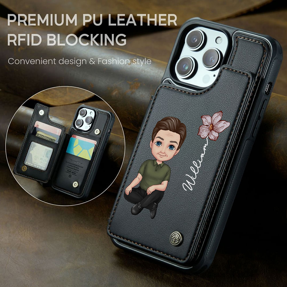 Personalized Cartoon Character Birth Flower Name Leather Flip Wallet ...
