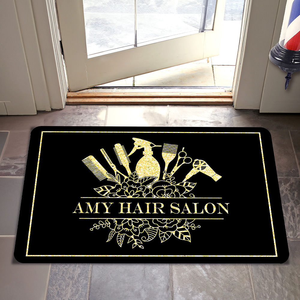 Personalized Floral Hairdressing Elements Doormat with Text Salon ...