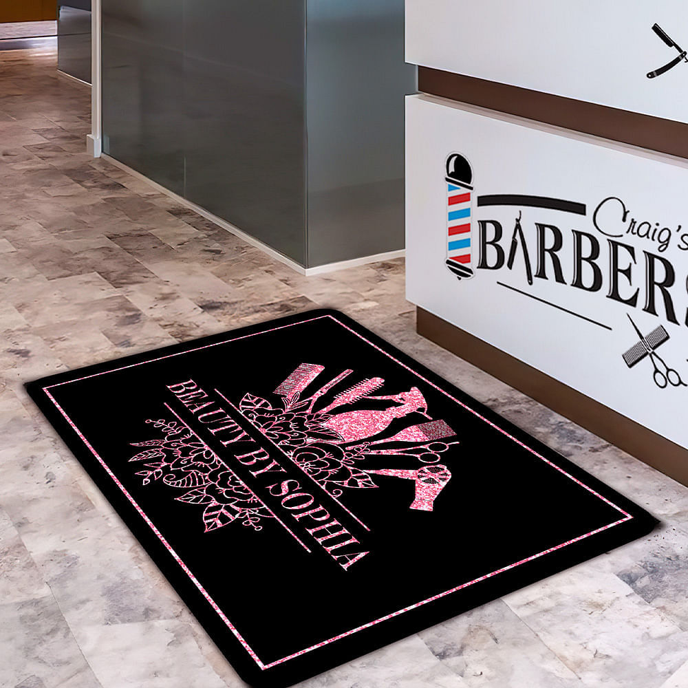 Personalized Floral Hairdressing Elements Doormat with Text Salon ...