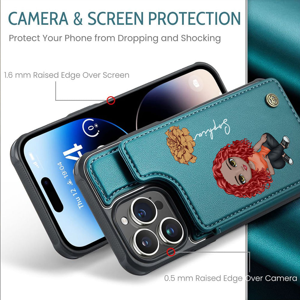 Personalized Cartoon Character Birth Flower Name Leather Flip Wallet ...