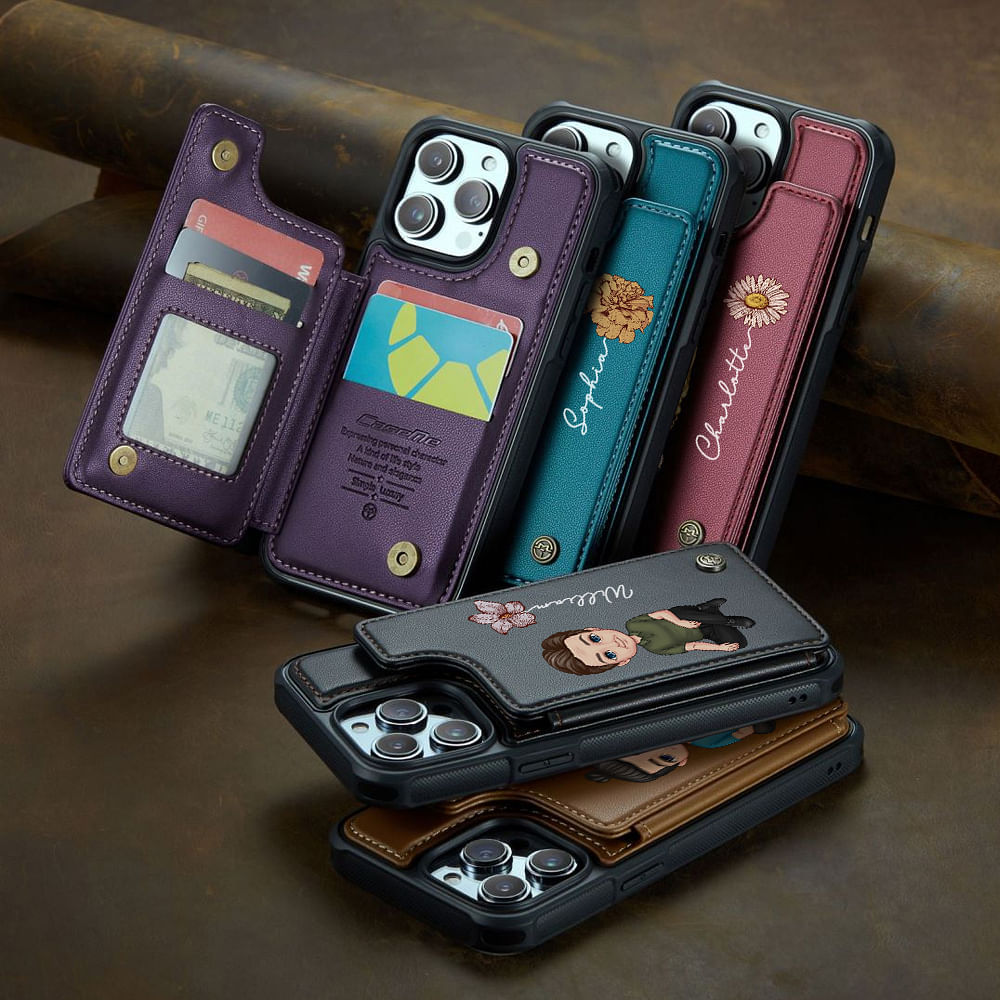 Personalized Cartoon Character Birth Flower Name Leather Flip Wallet ...