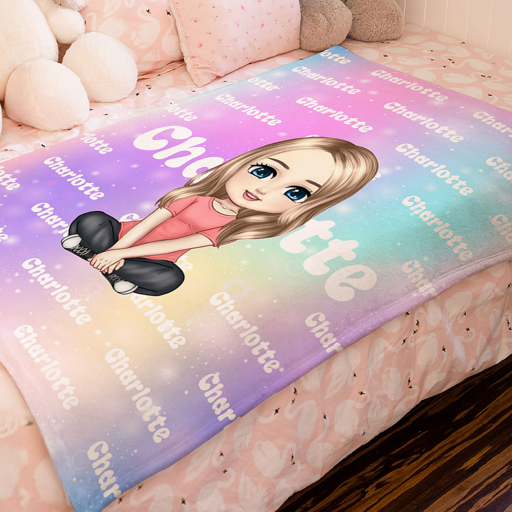Personalized Gradient Color Cartoon Character Name Soft Throw Blanket ...