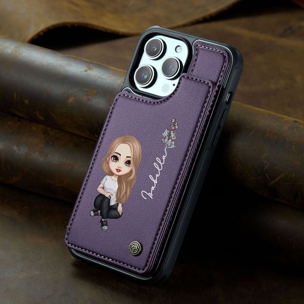 Personalized Cartoon Character Birth Flower Name Leather Flip Wallet ...