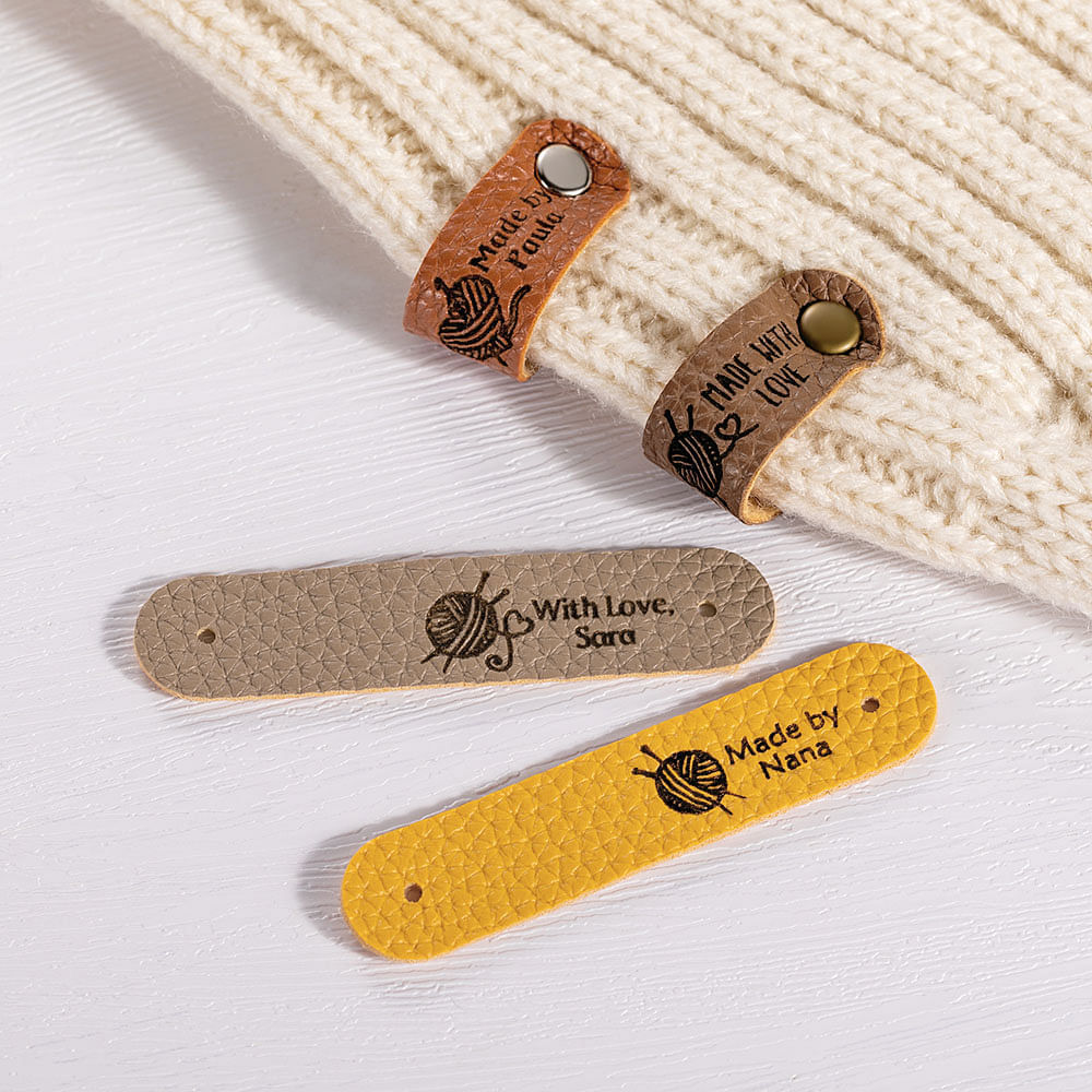 Personalized Handmade Engraved Leather Crochet Knitted Tags Text Labels ...