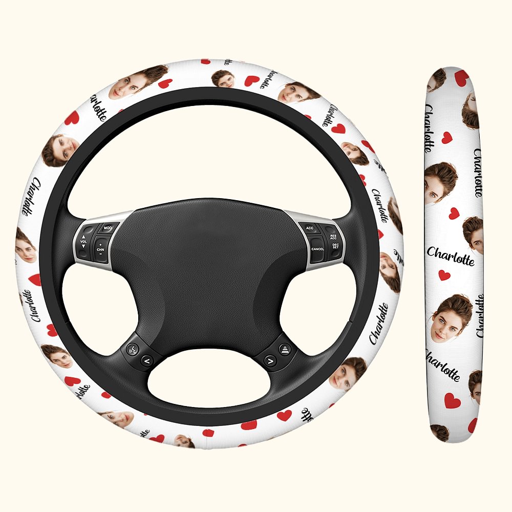 Personalized Multicolor Heart Flower Face Photo Anti-Slip Car Steering ...
