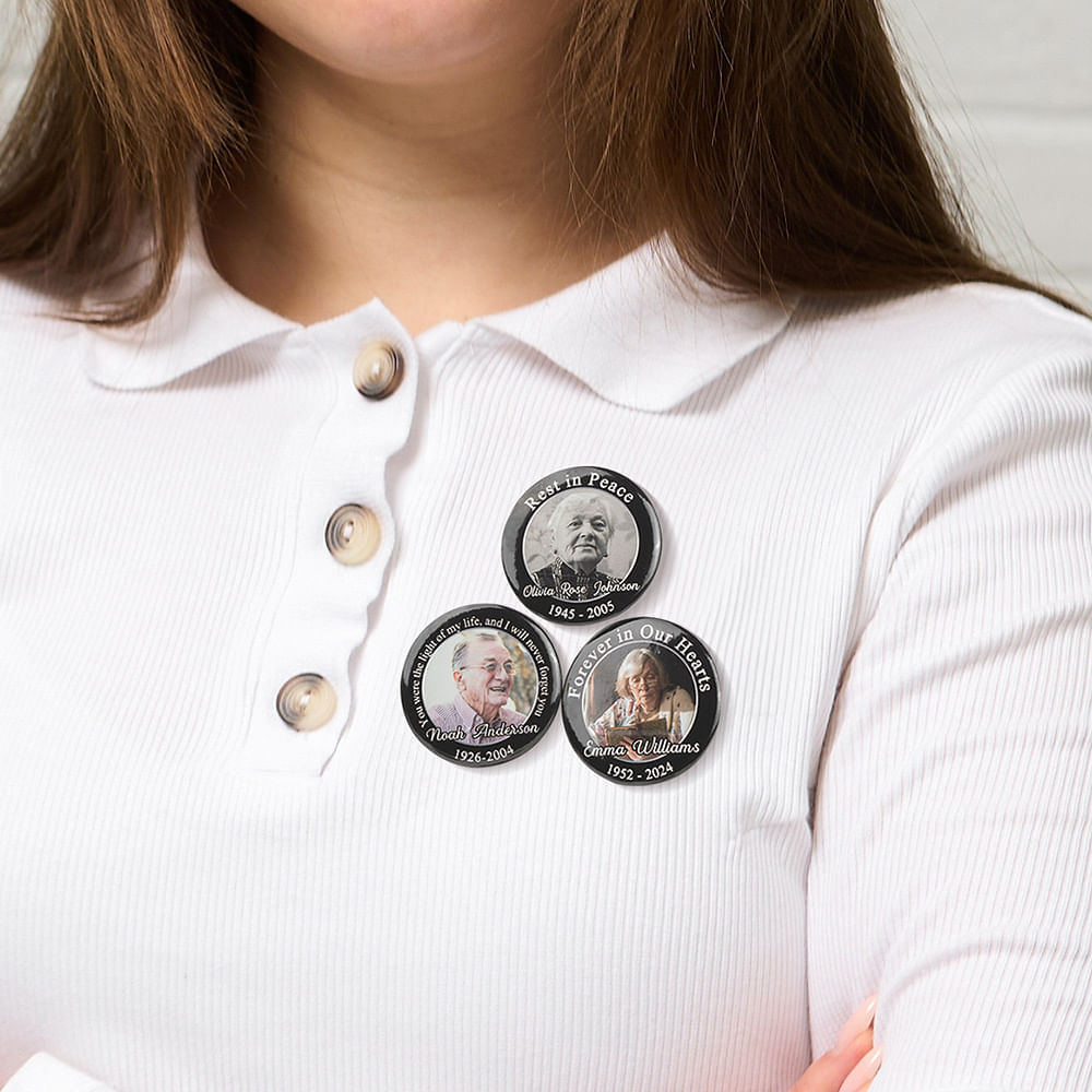 Personalised Wedding Funeral Memorial Photo Button Pin Badge with Name ...