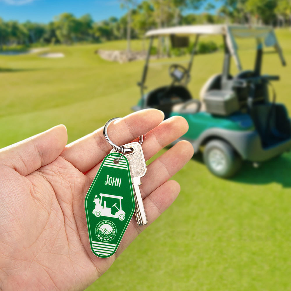 Personalized Retro Motel Acrylic Golf Cart Keychain with Name Text Golf ...