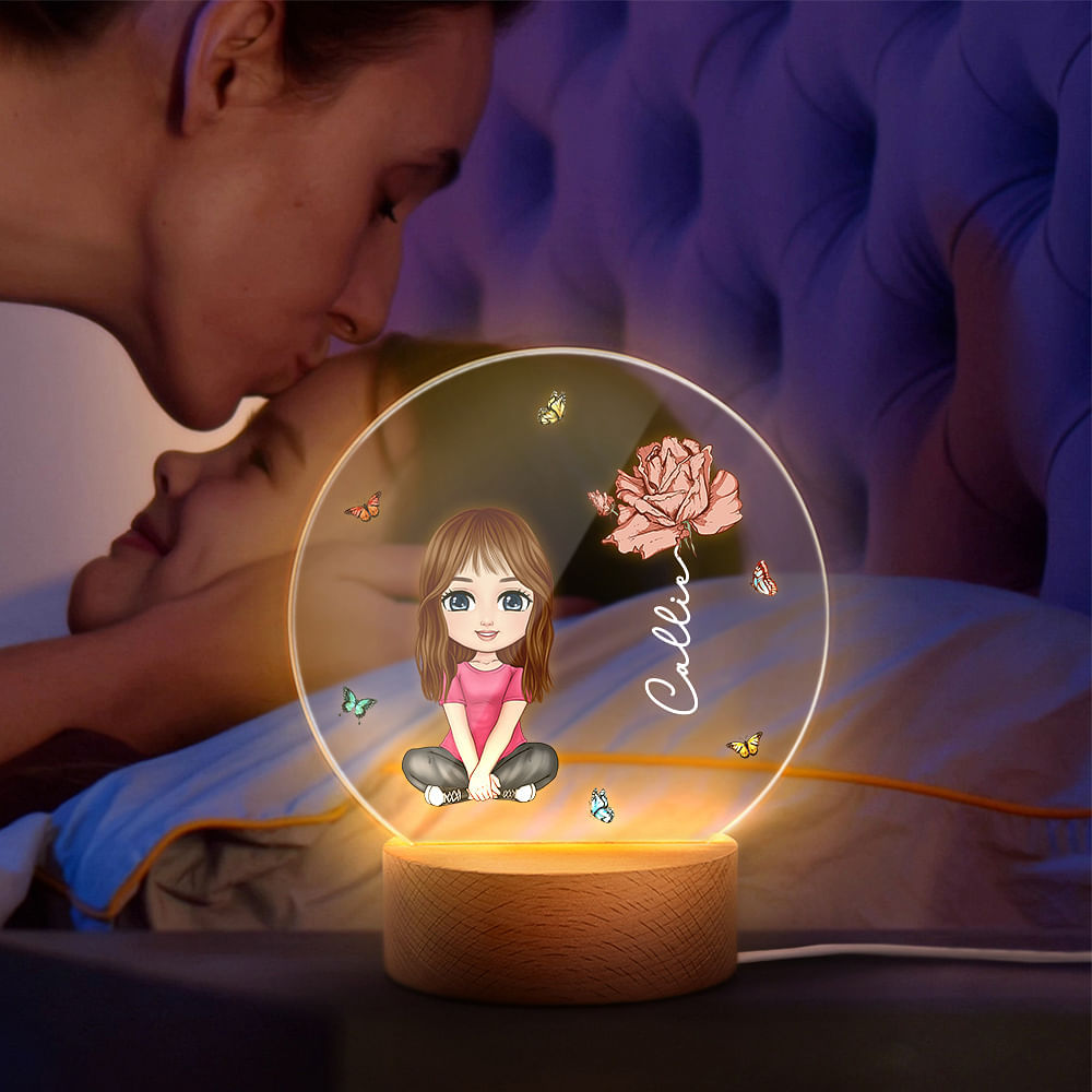 Personalized Cartoon Character Birth Flower Acrylic LED Night Light ...