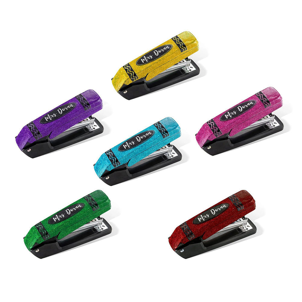 Personalized Glitter Stapler with Pencil and Crayon Design Rotatable ...