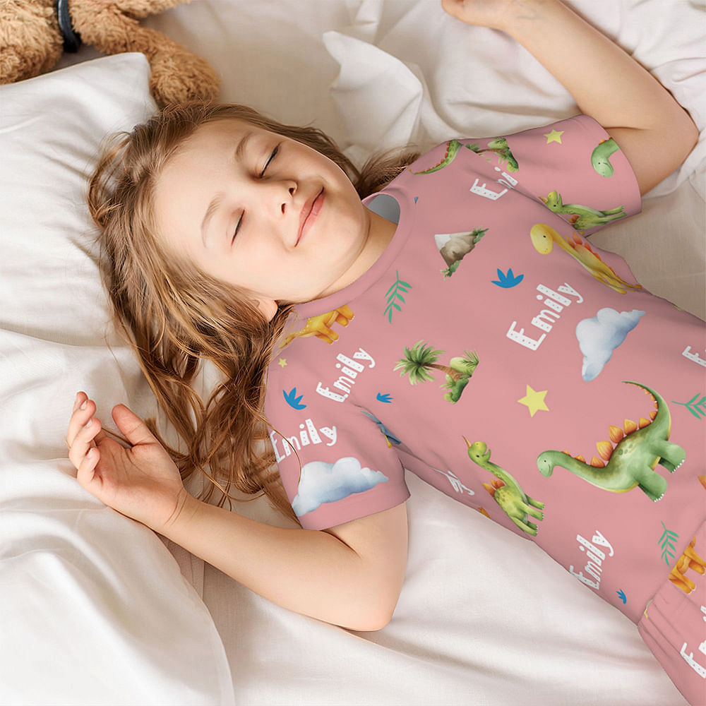 Personalised Cute Dinosaur Soft Kid Pyjamas Set with Name Birthday ...