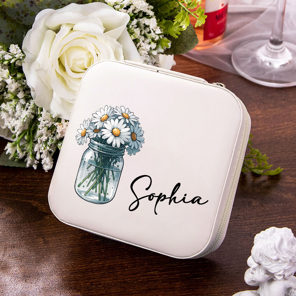 Personalized Portable Birth Flower Bouquet Jewelry Box with Name ...