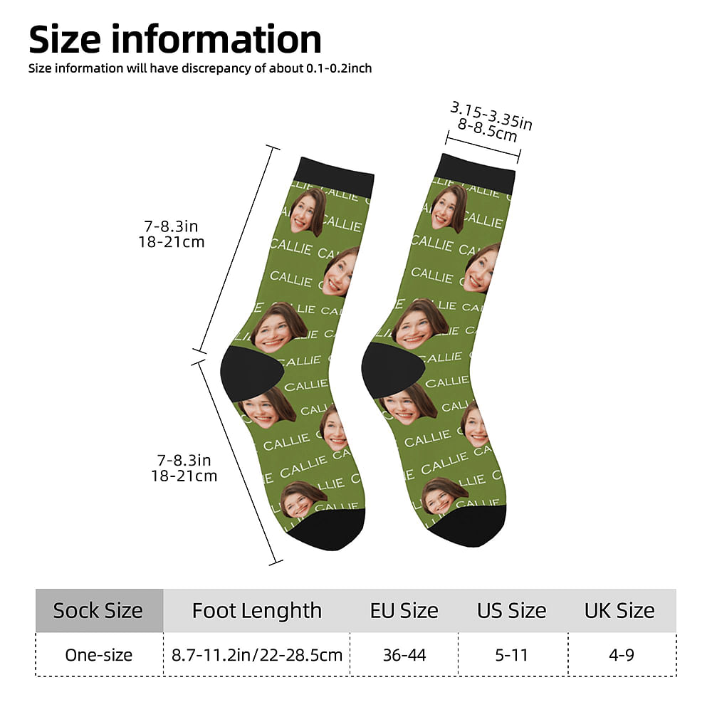 Personalised Multicolour Face Photo Design Tube Socks with Name ...