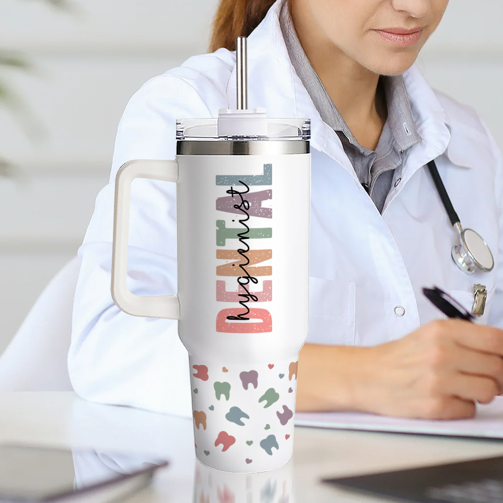 Personalized Dental Cute Teeth 40oz Name Tumbler with Lid Straw and ...