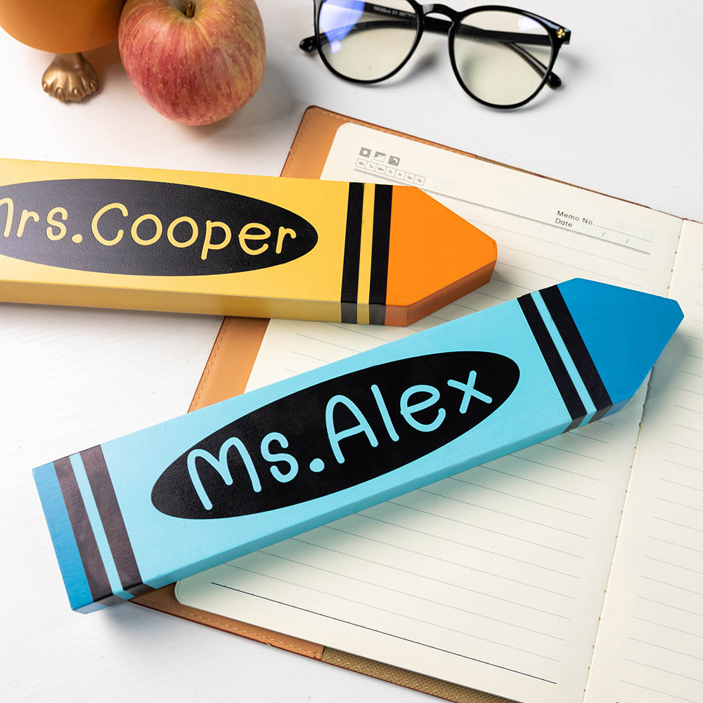 Personalized Teacher Wooden Crayon Desk Sign Name Plate Appreciation ...