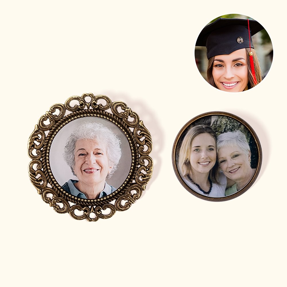 Personalised Retro Lace Frame Round Memorial Photo Pin Brooch Wedding ...