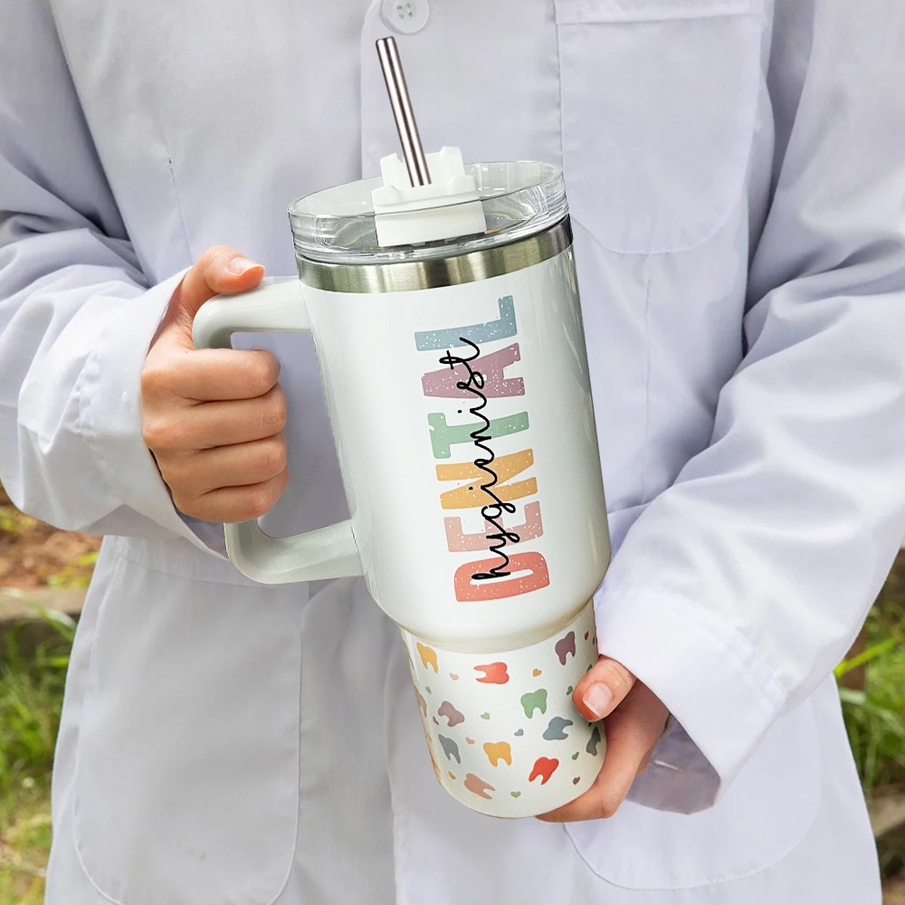 Personalized Dental Cute Teeth 40oz Name Tumbler with Lid Straw and ...