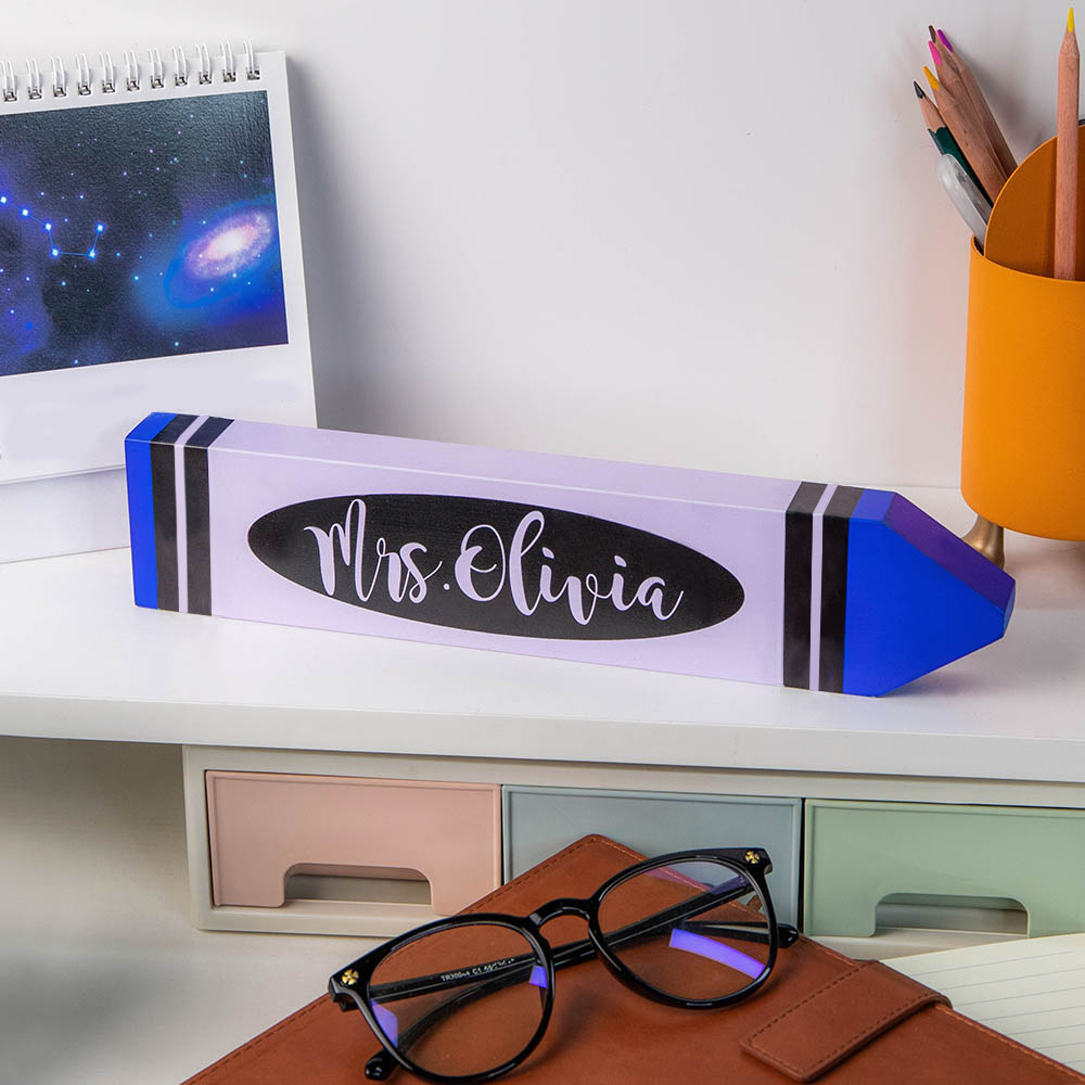 Personalized Teacher Wooden Crayon Desk Sign Name Plate Appreciation ...