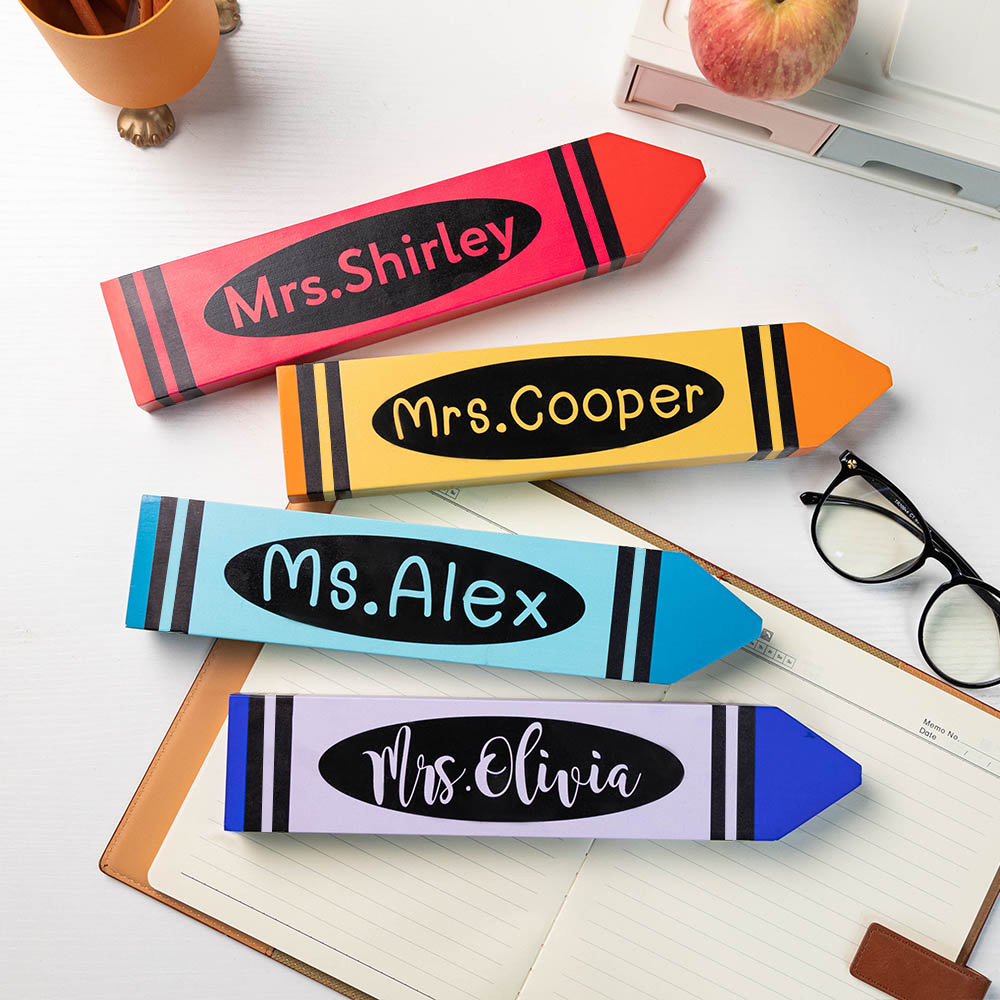 Personalized Teacher Wooden Crayon Desk Sign Name Plate Appreciation ...