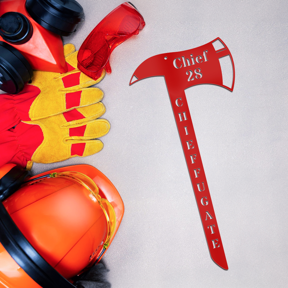 Personalized Multicolor Name Metal Sign Firefighter Axe with Text ...