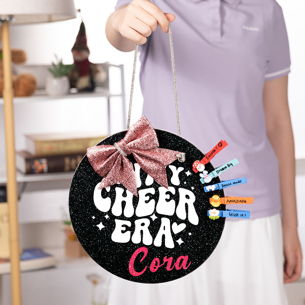 Personalized In My Cheer Era Glitter Bow Basswood Pin Holder Wall ...