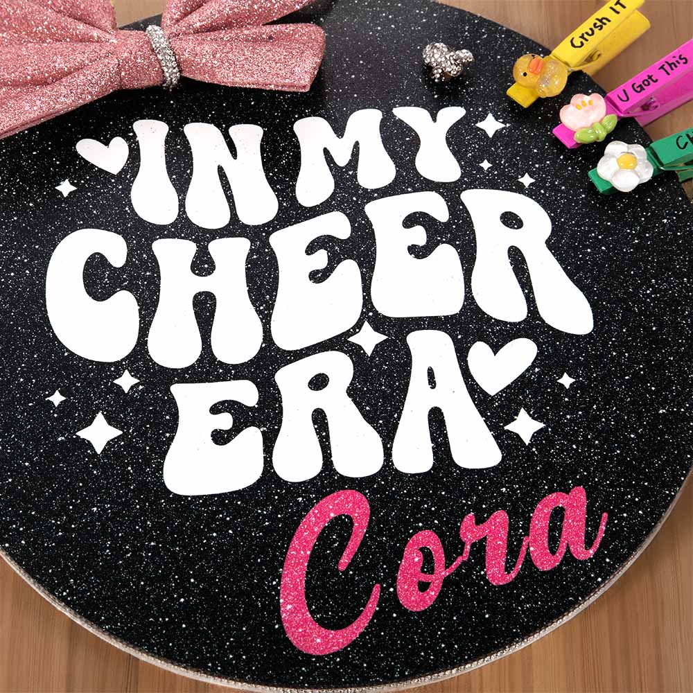 Personalized In My Cheer Era Glitter Bow Basswood Pin Holder Wall ...