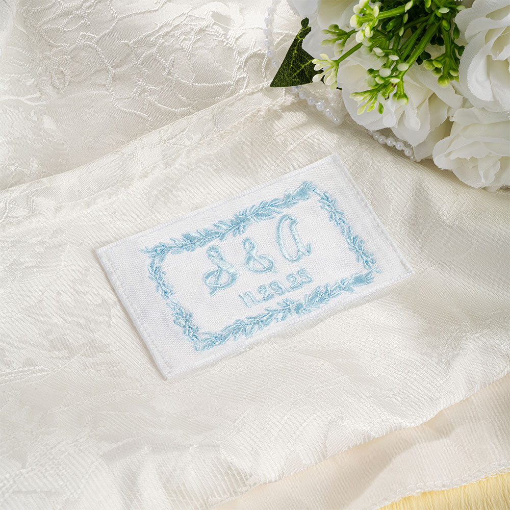 Personalized Something Blue Embroidered Vine Wedding Dress Label with ...