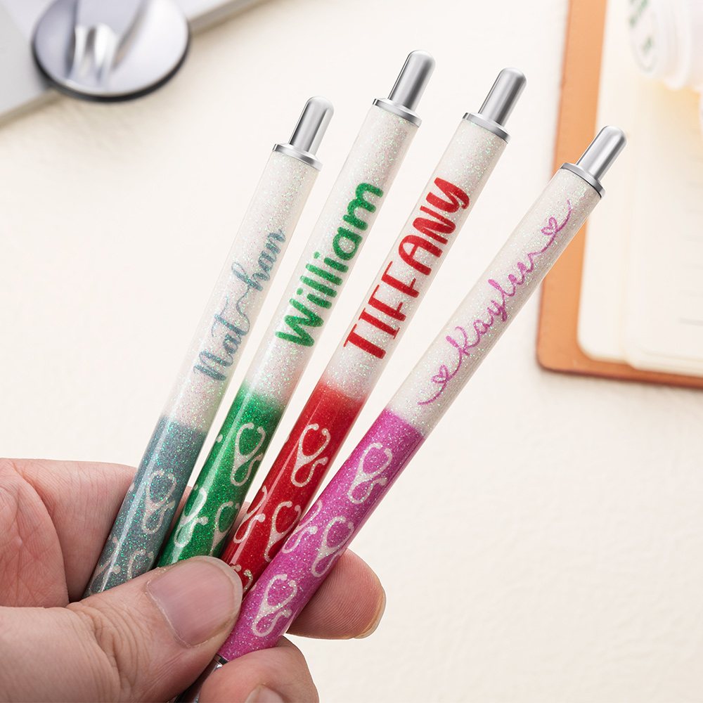 Personalized Set of 2 Stethoscope Design Retractable Glitter Ballpoint ...