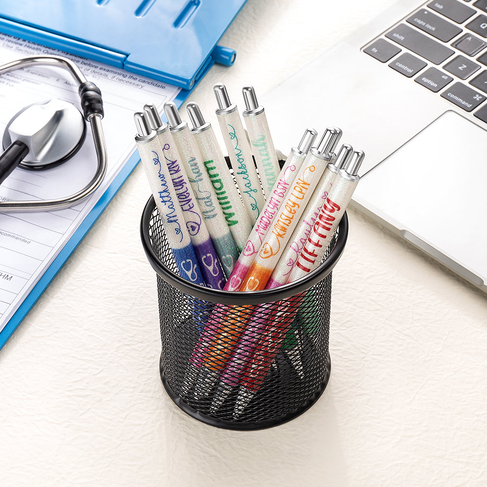Personalized Set of 2 Stethoscope Design Retractable Glitter Ballpoint ...