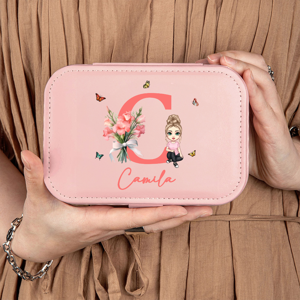 Personalized Portable Birth Flower Cartoon Character Jewelry Box with ...