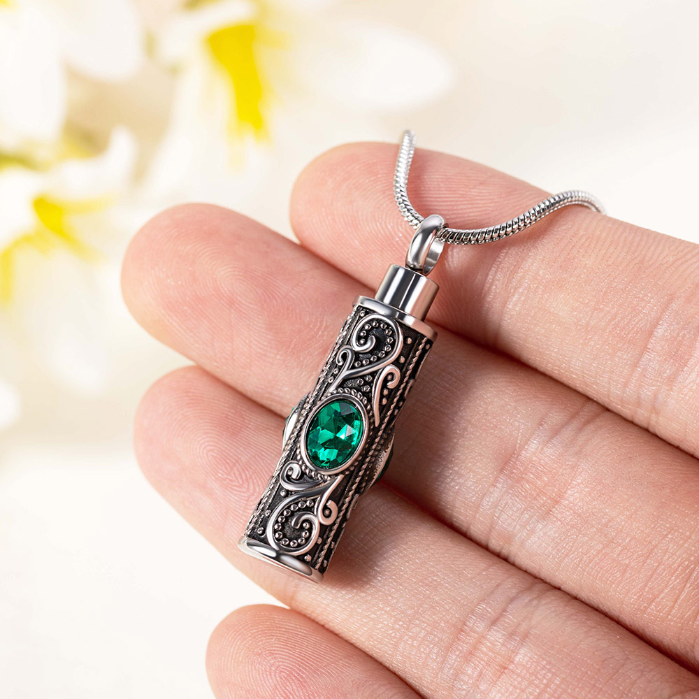 Personalised Vintage Carved Pattern Cylinder Ashes Urn Pendant Necklace ...