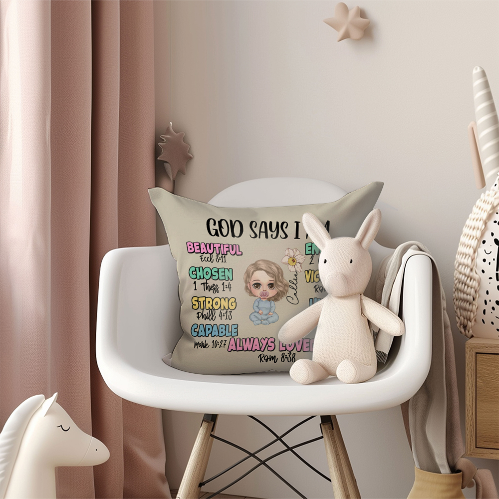 Personalized Cute Cartoon Character God Says I Am Soft Throw Pillow ...