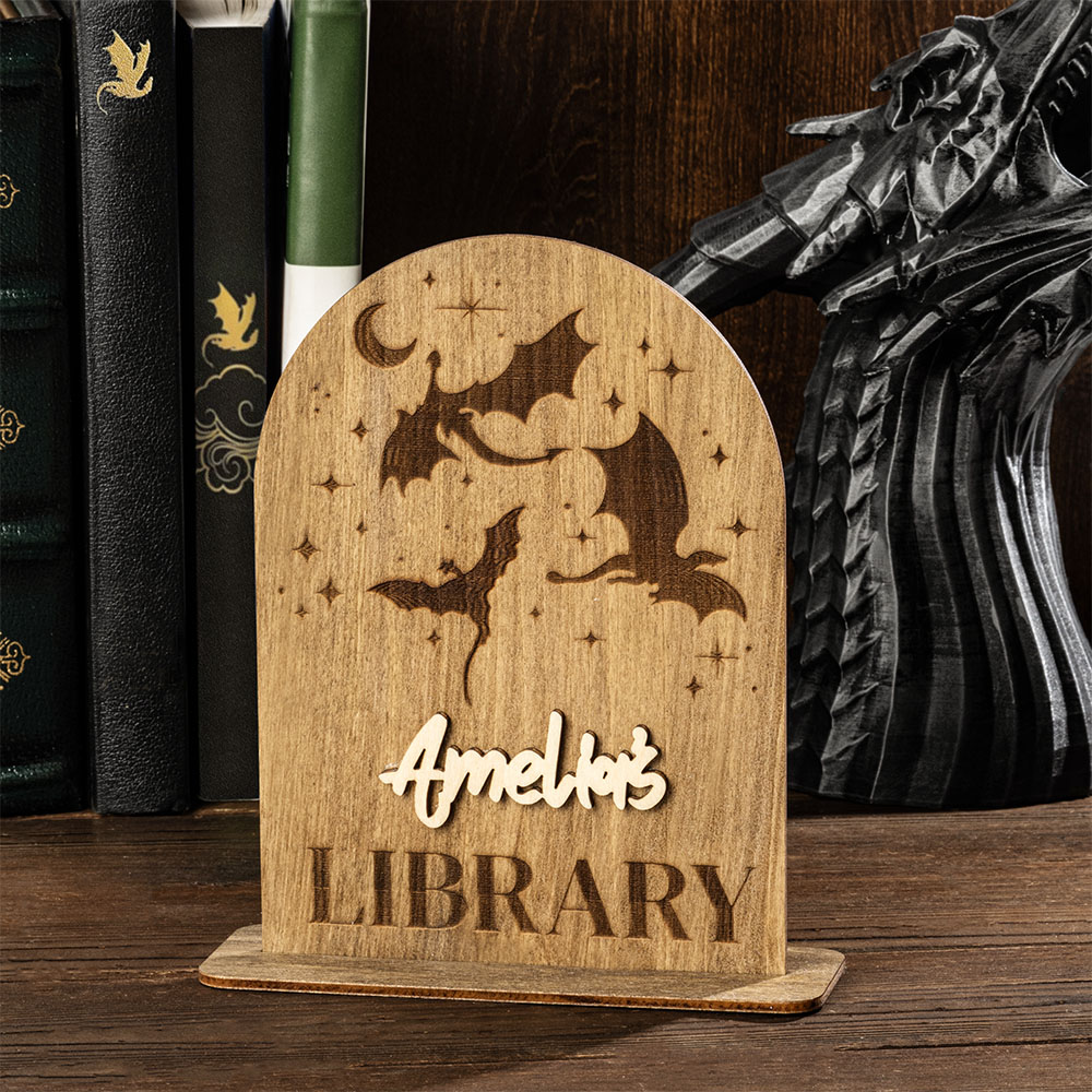 Personalized Fantasy Dragon Starry Sky Wooden Library Sign with Name ...